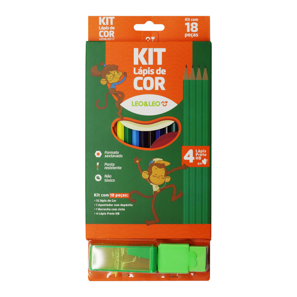 KIT LAPIS DE COR 12 CORES/4 LAPIS HB/BORRACHA/APONTADOR PCT/4 KIT ...